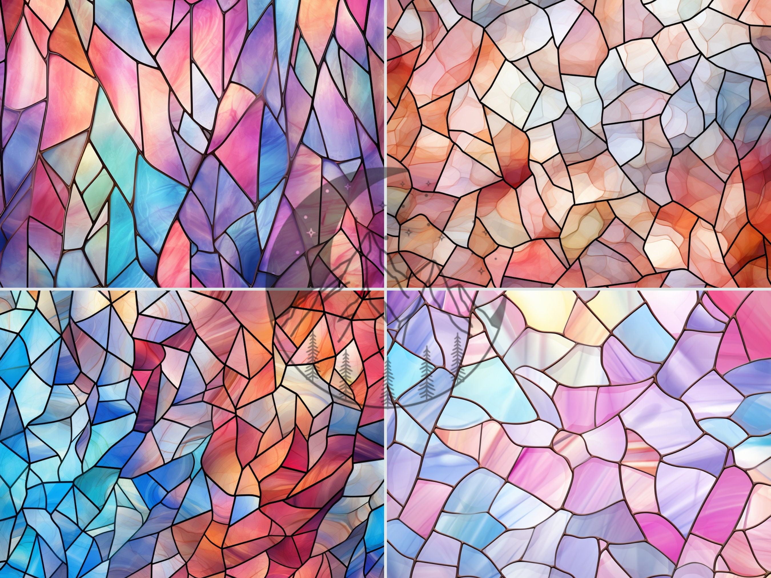 Stained Glass Digital Paper Pack Commercial Use Pastel - Etsy