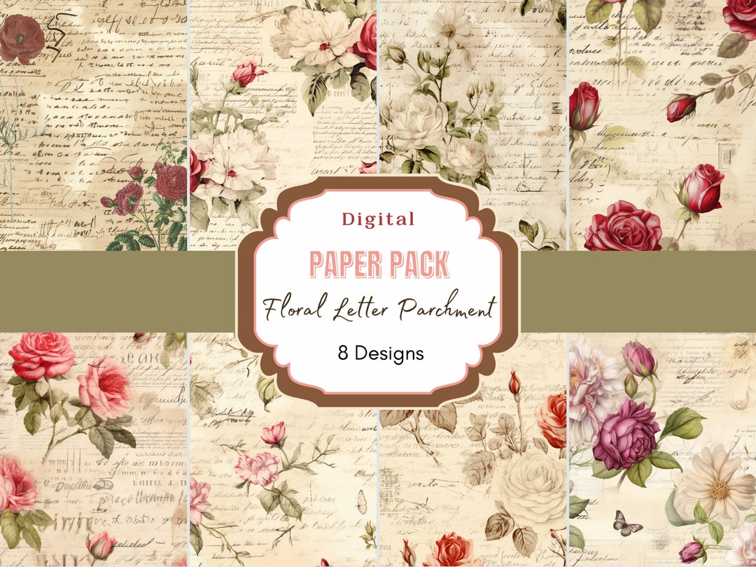 Floral Parchment Letter Digital Paper | Floral Love Letter | Wedding ...