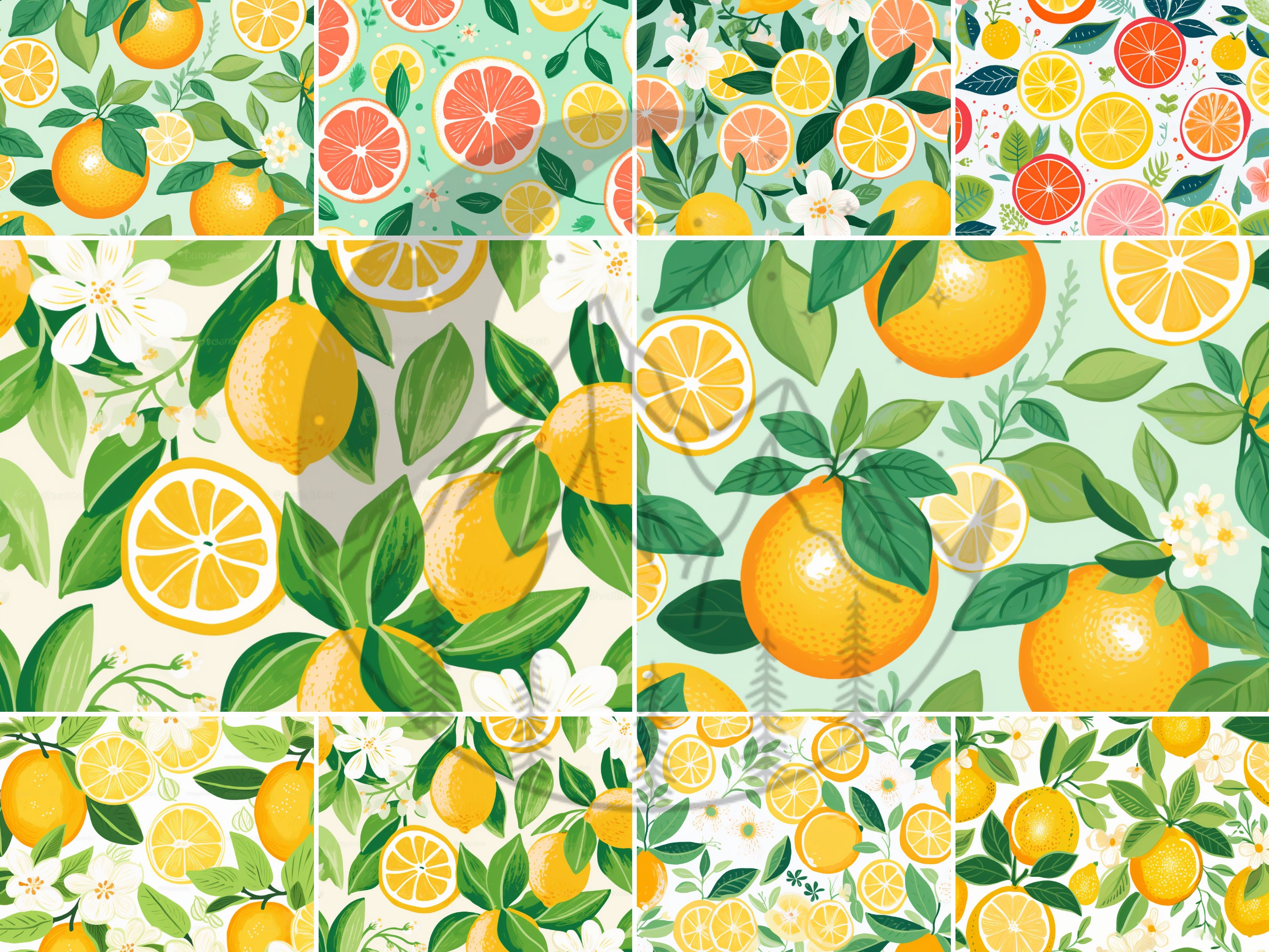 Citrus Digital Paper Pack Commercial Use Lemon Print Lemons Summer ...