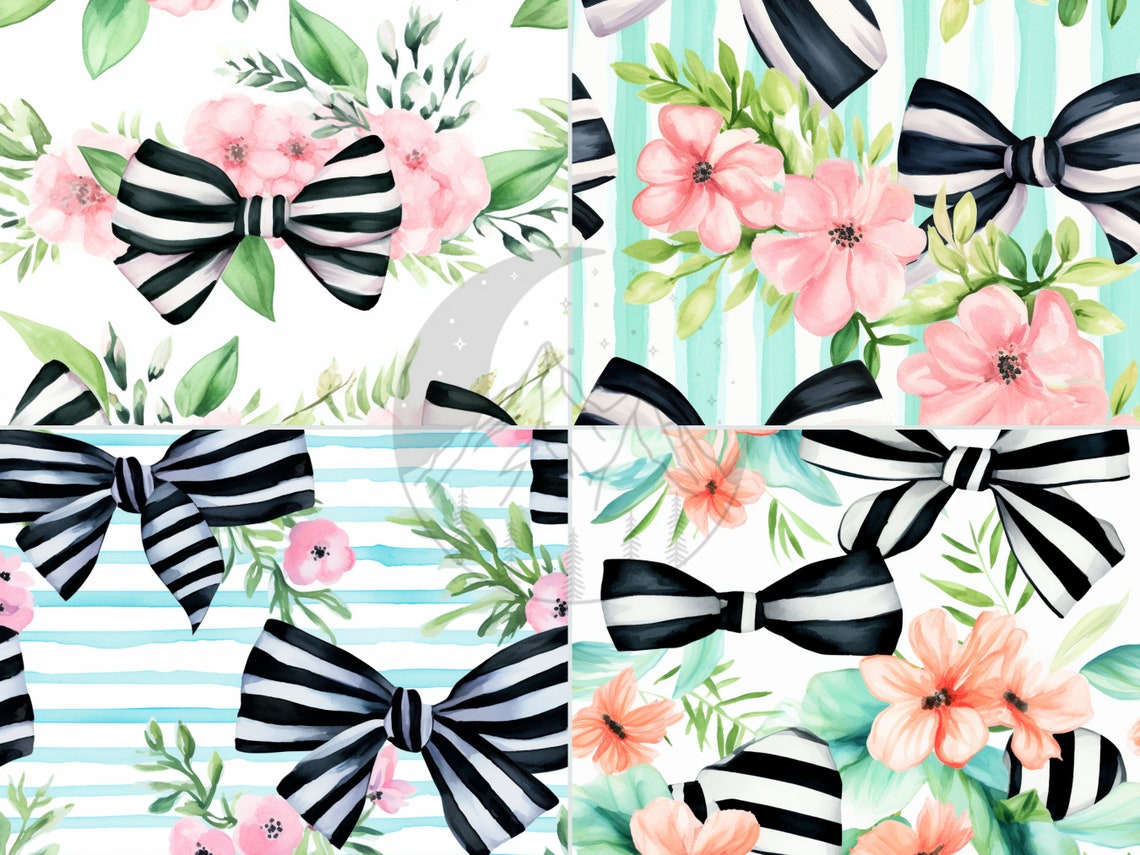 Black White Striped Bow Digital Paper |coquette Bows| Instant Download ...