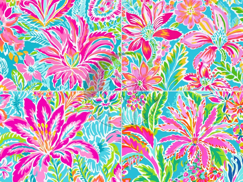 Preppy Bright Flowers Digital Paper, Preppy Design, Floral Pattern ...