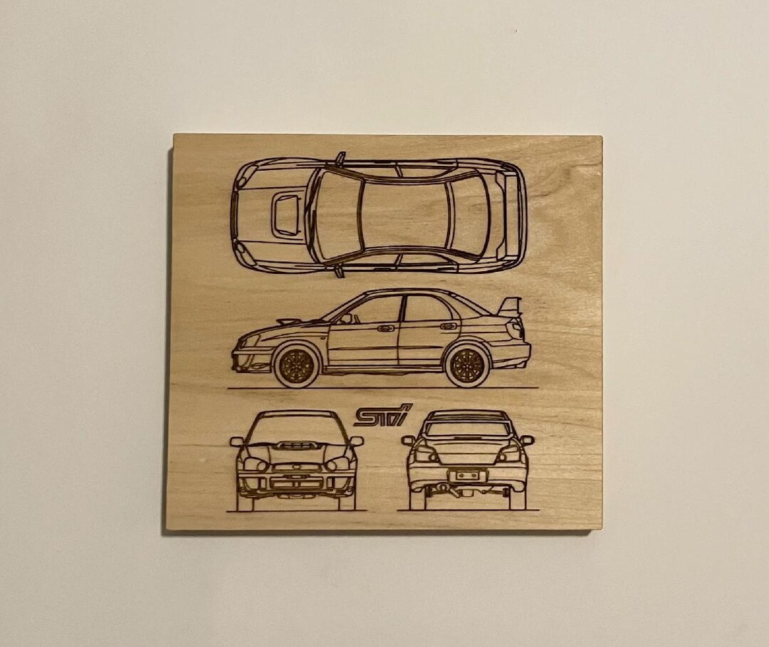 Subaru WRX STI (3rd Gen) - 8" Wooden Laser Engraved Schematic Art - Etsy