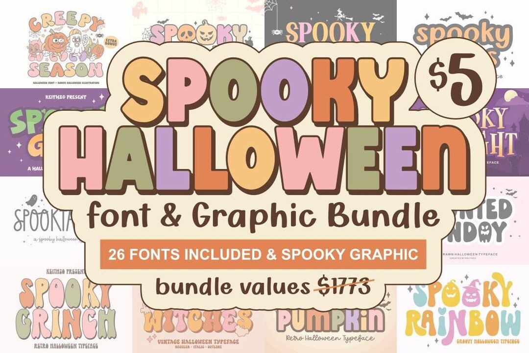 Spooky Halloween Font and Graphic Bundle, Huge Discount Bundle Fonts ...