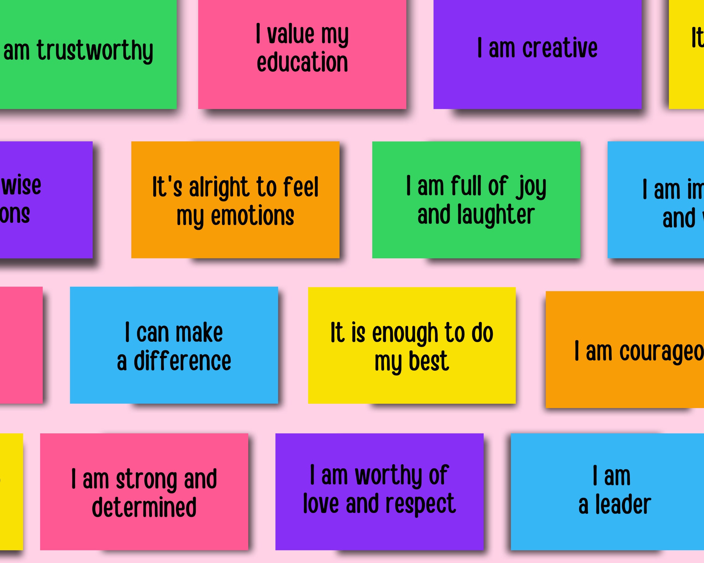 40 Positive Daily Affirmations for Kids, Printable Affirmation Cards ...