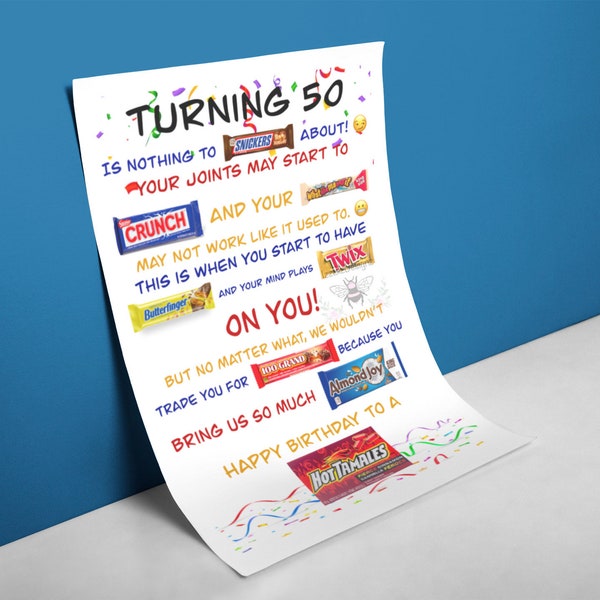 50th Birthday Candy Poster - Etsy