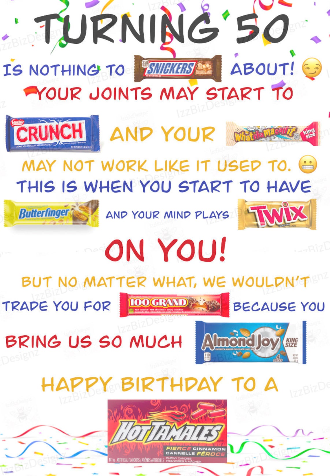 Printable 50th Birthday Candy Poster DIGITAL PDF FILE - Etsy