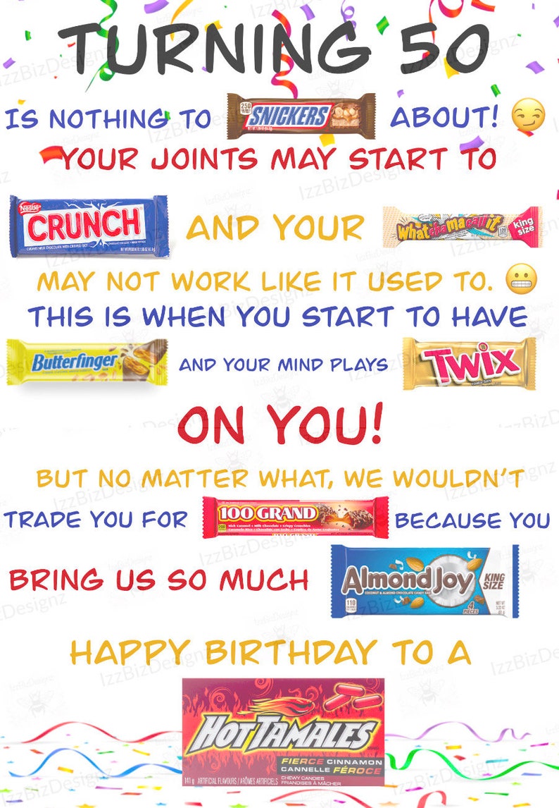 Printable 50th Birthday Candy Poster DIGITAL PDF FILE - Etsy