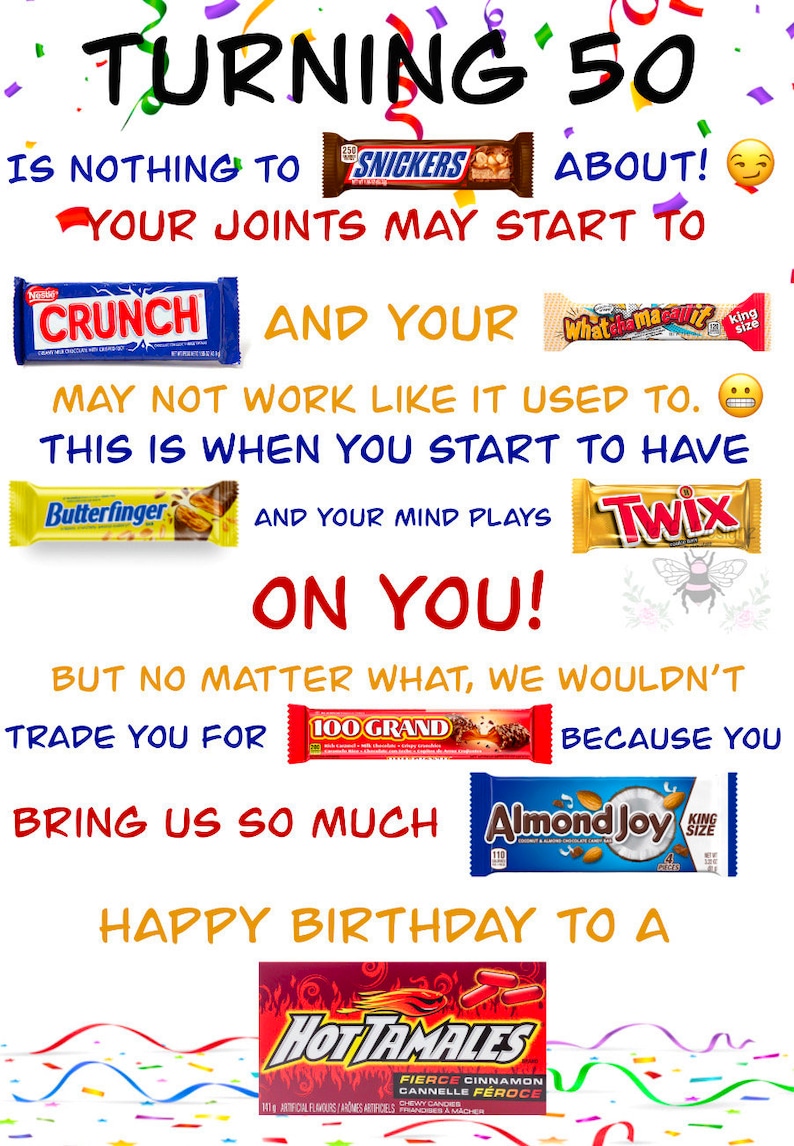 Printable 50th Birthday Candy Poster | DIGITAL PDF FILE - Etsy