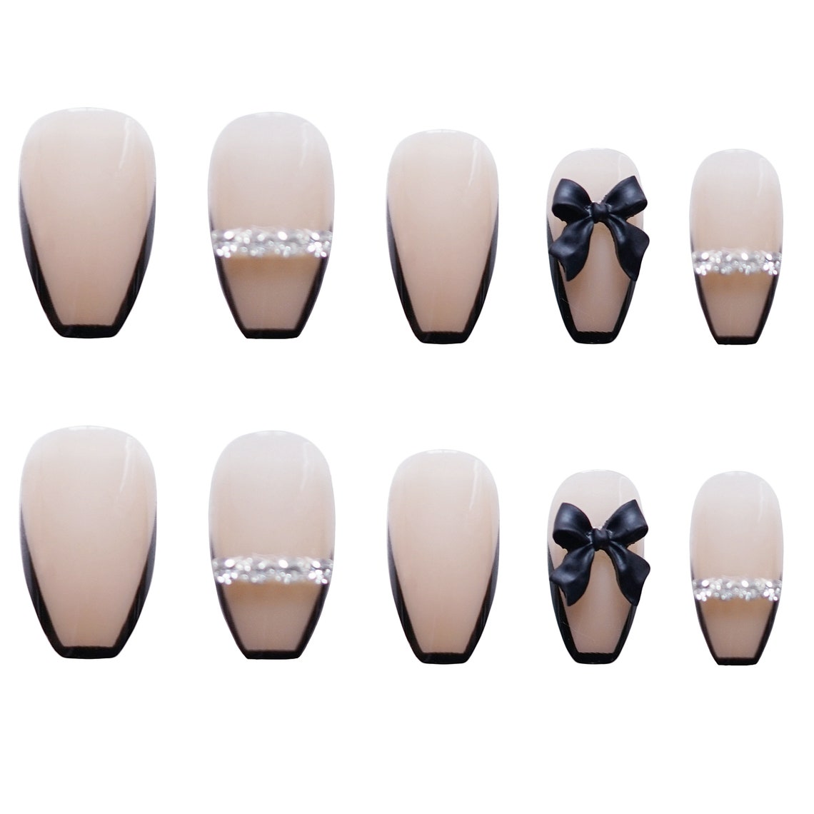 Butterfly Chain False Nails | Black Butterfly Chain Press on False ...