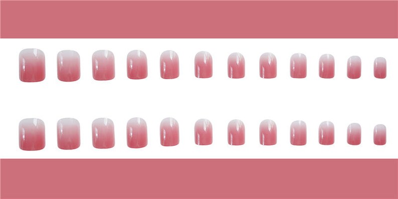 Pink Gradient False Nails | 24pcs Cute Sweet Pink Gradient Nail | Patch ...
