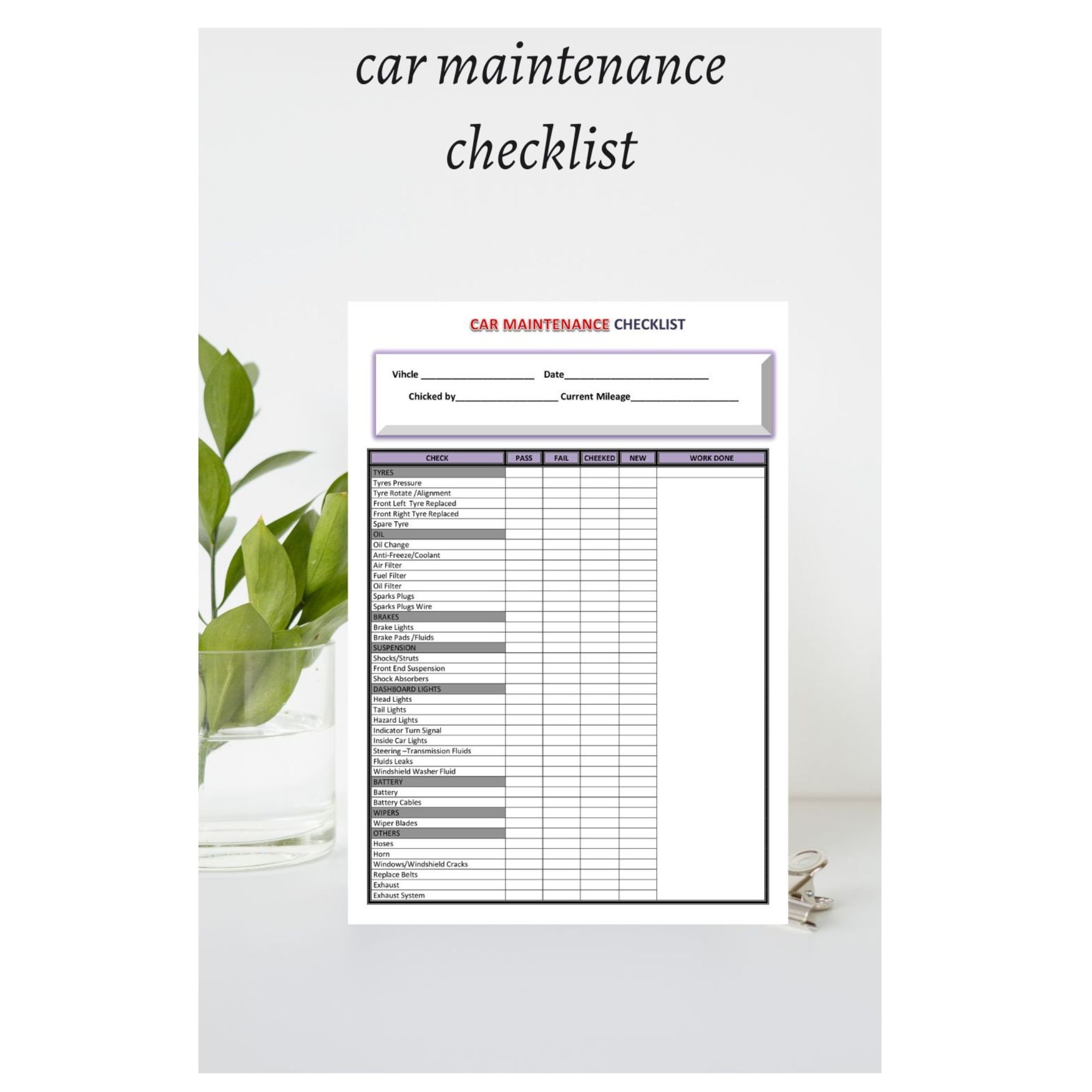 Car Maintenance Checklist Car Service Checklist - Etsy