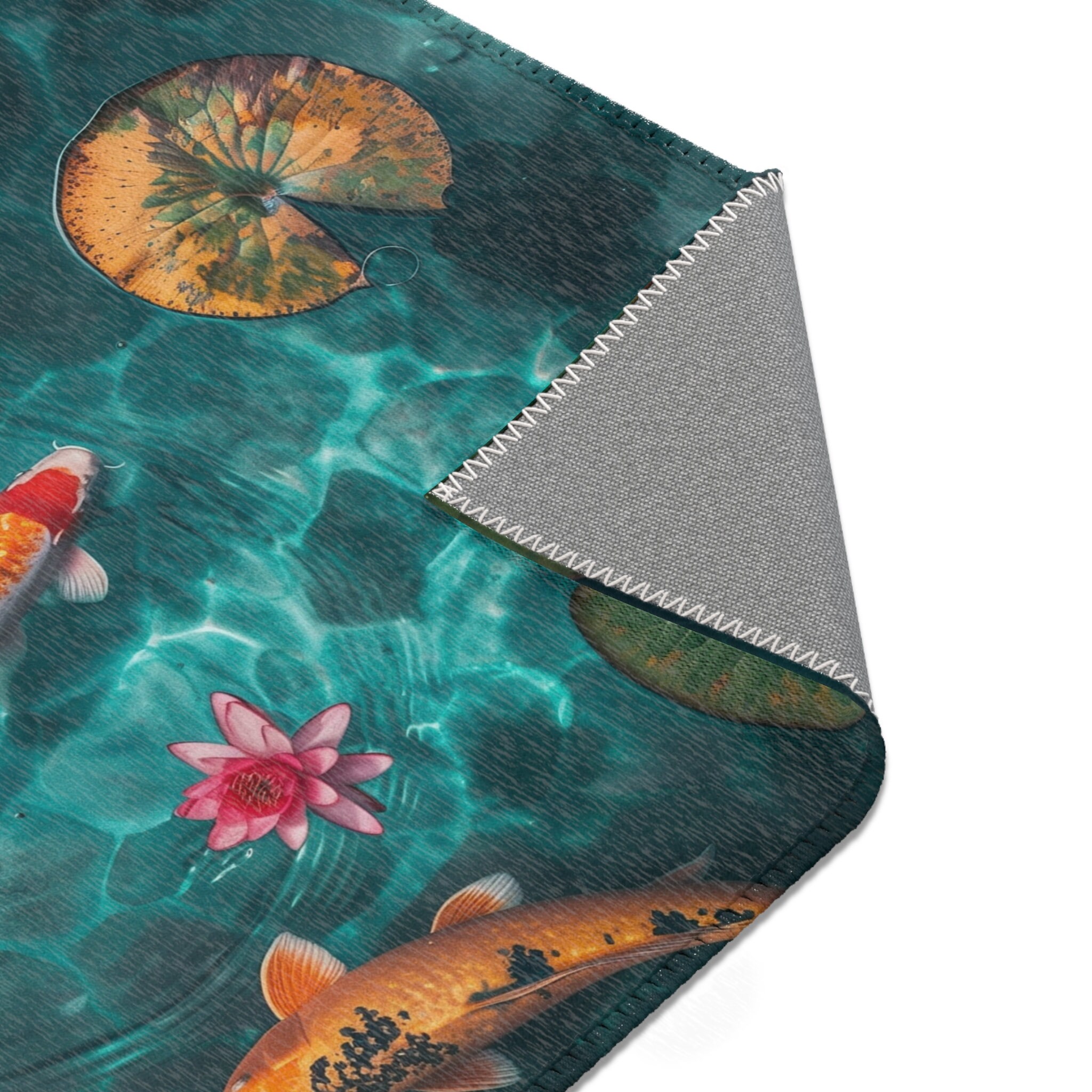 Koi Pond Lily Pad Lotus Water Area Rug, Colorful Doormat or Bathmat ...