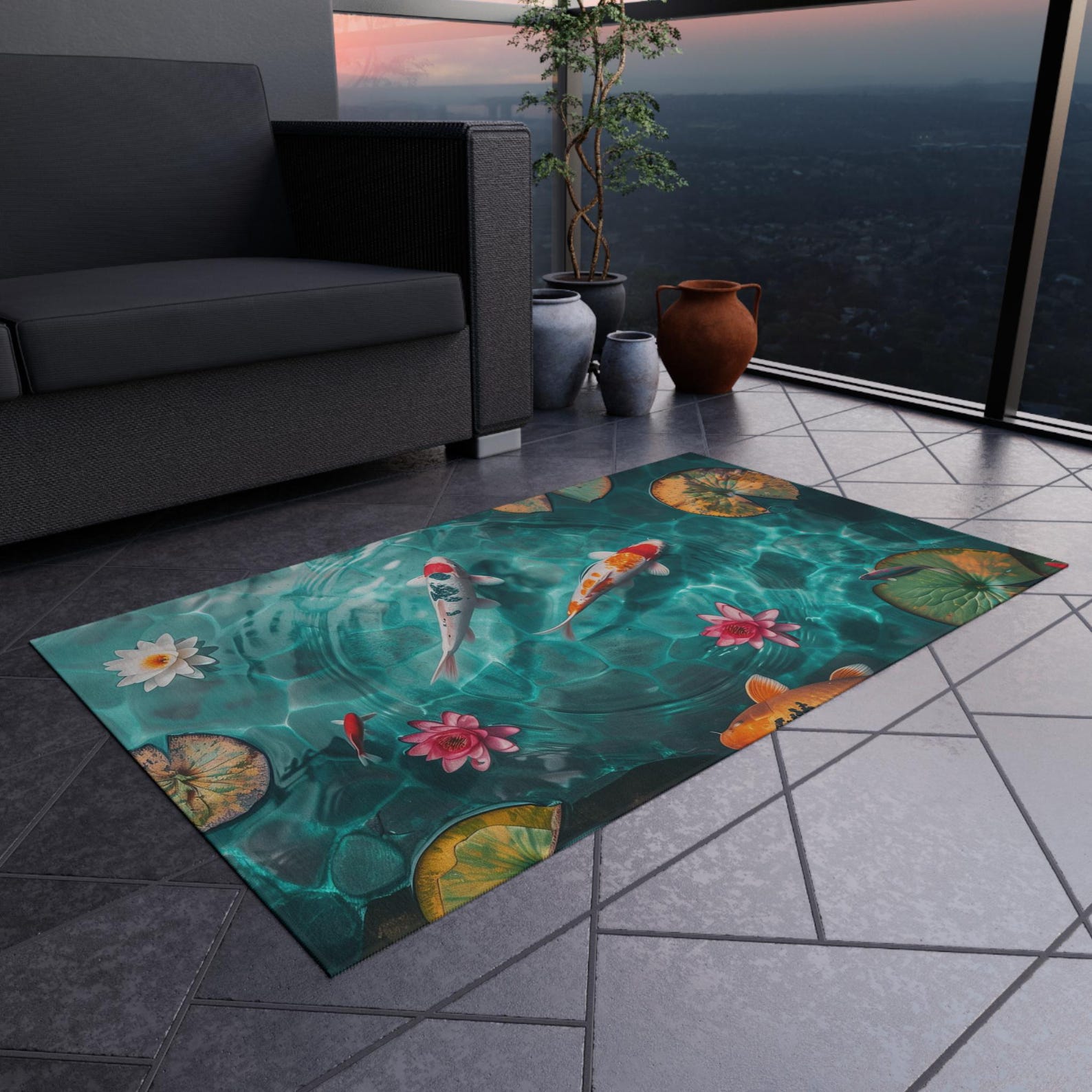 Koi Pond Goldfish Beautiful Zen Outdoor Rug Blissful Asian Spa Theme ...