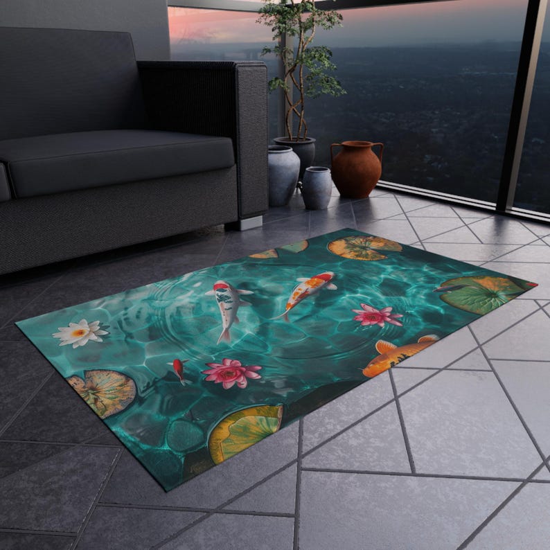 Koi Pond Goldfish Beautiful Zen Outdoor Rug Blissful Asian Spa Theme ...