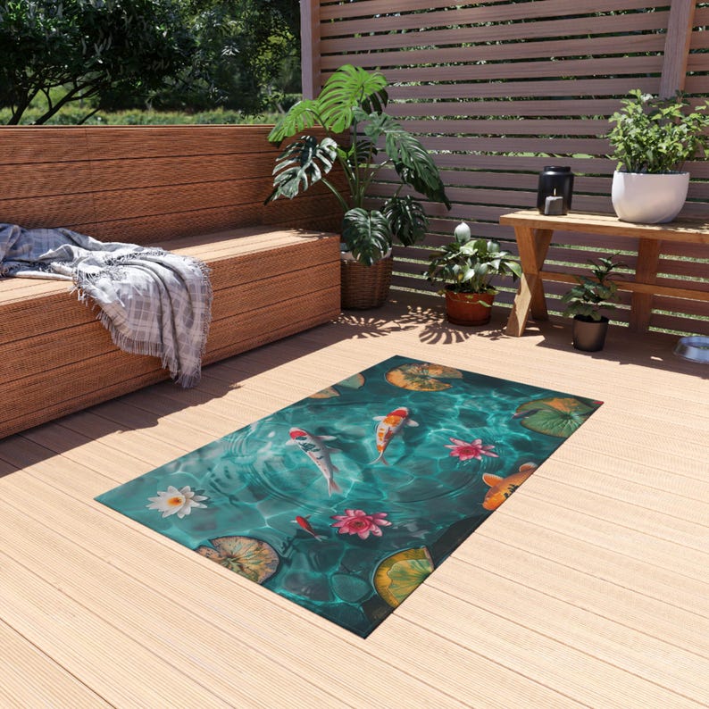 Koi Pond Goldfish Beautiful Zen Outdoor Rug Blissful Asian Spa Theme ...