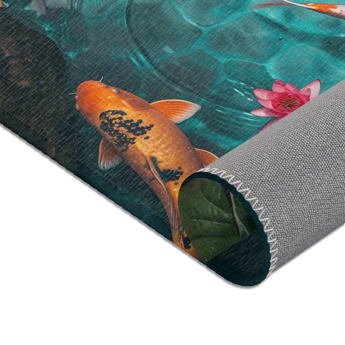 Koi Pond Lily Pad Lotus Water Area Rug, Colorful Doormat or Bathmat ...