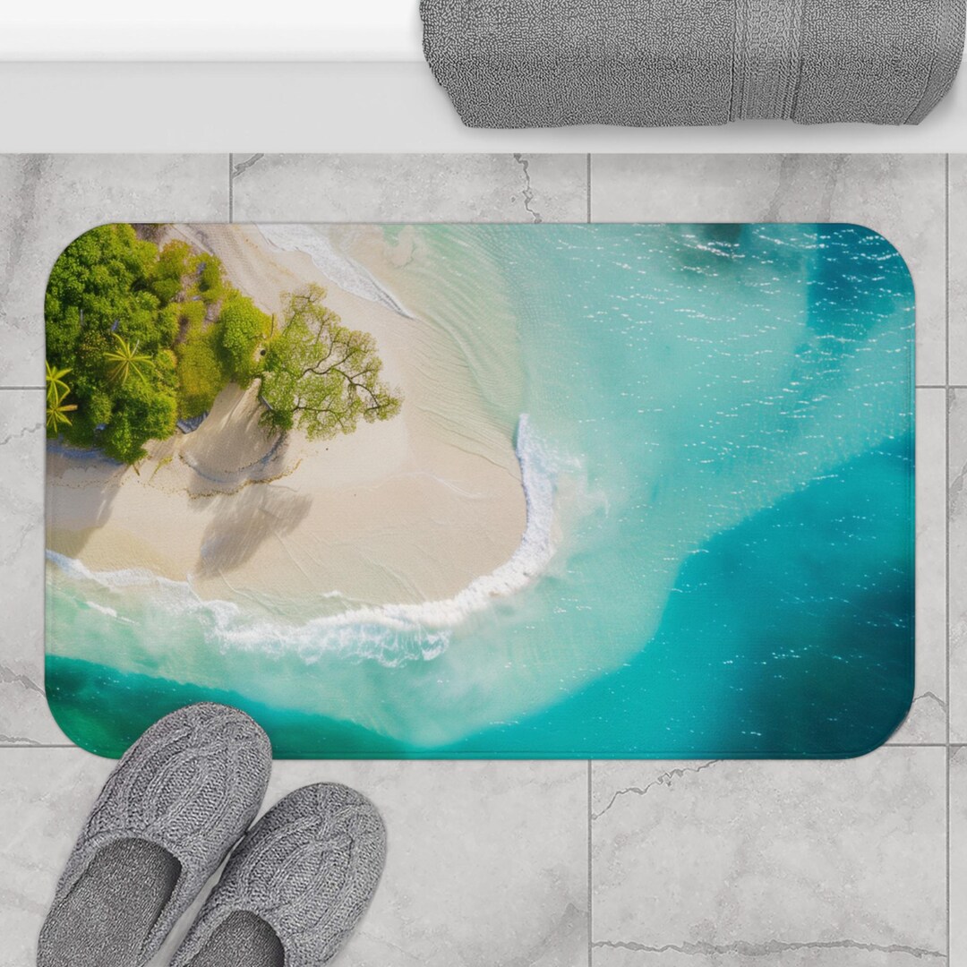 Nautical Bath Mat, Beach Bathroom Rug, Ocean Island Theme Bath Rugs ...