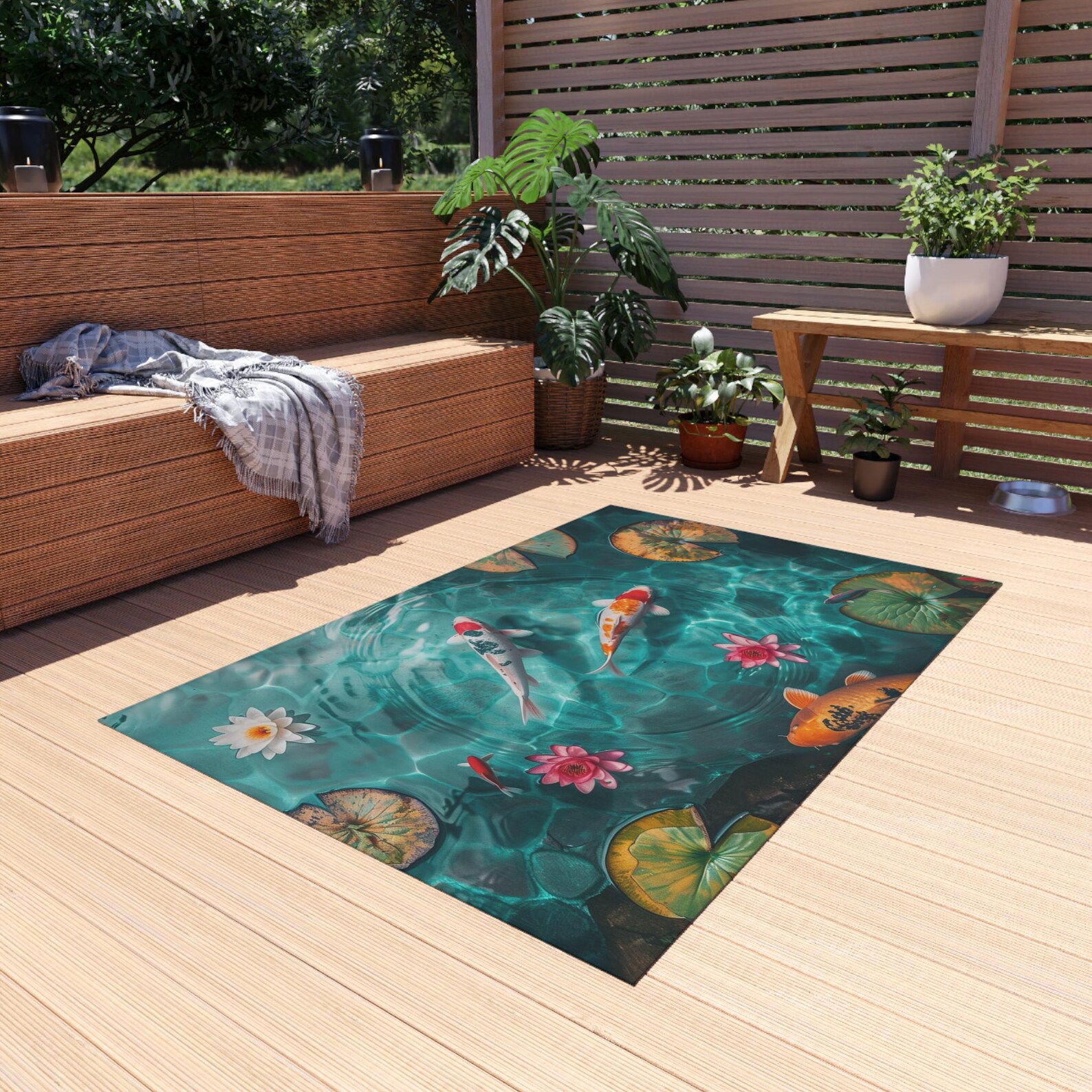 Koi Pond Goldfish Beautiful Zen Outdoor Rug Blissful Asian Spa Theme ...