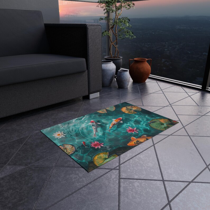 Koi Pond Goldfish Beautiful Zen Outdoor Rug Blissful Asian Spa Theme ...