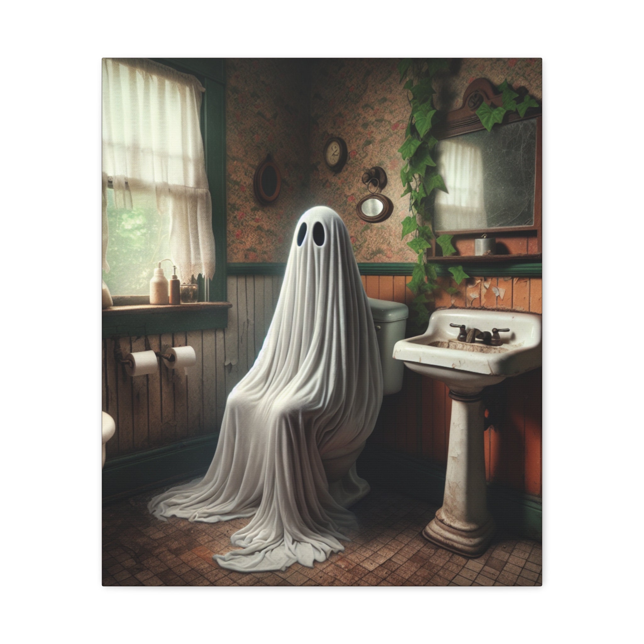 Ghost on Toilet, Ghost in Bathroom Art, Dark Academia, Halloween ...