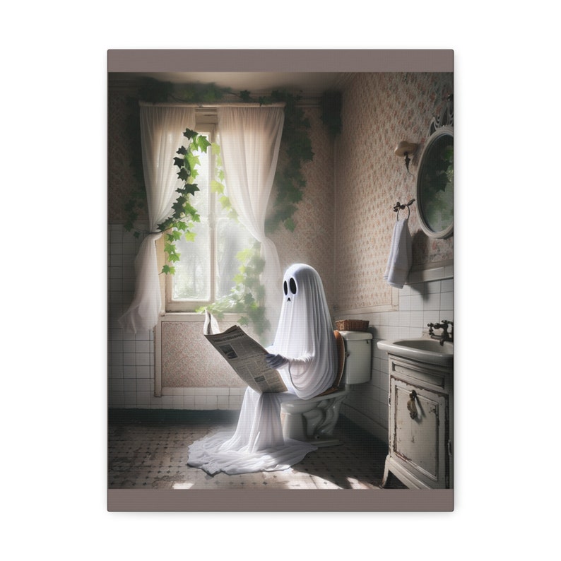 Ghost on Toilet, Ghost in Bathroom Art, Dark Academia, Halloween ...