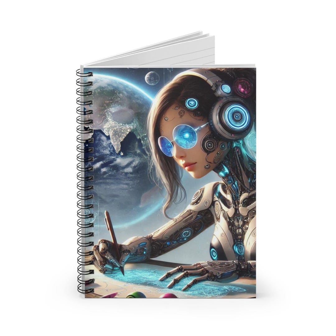 Robotic Girl Floating in Space Spiral Notebook - Ruled Line, Schoolwork ...