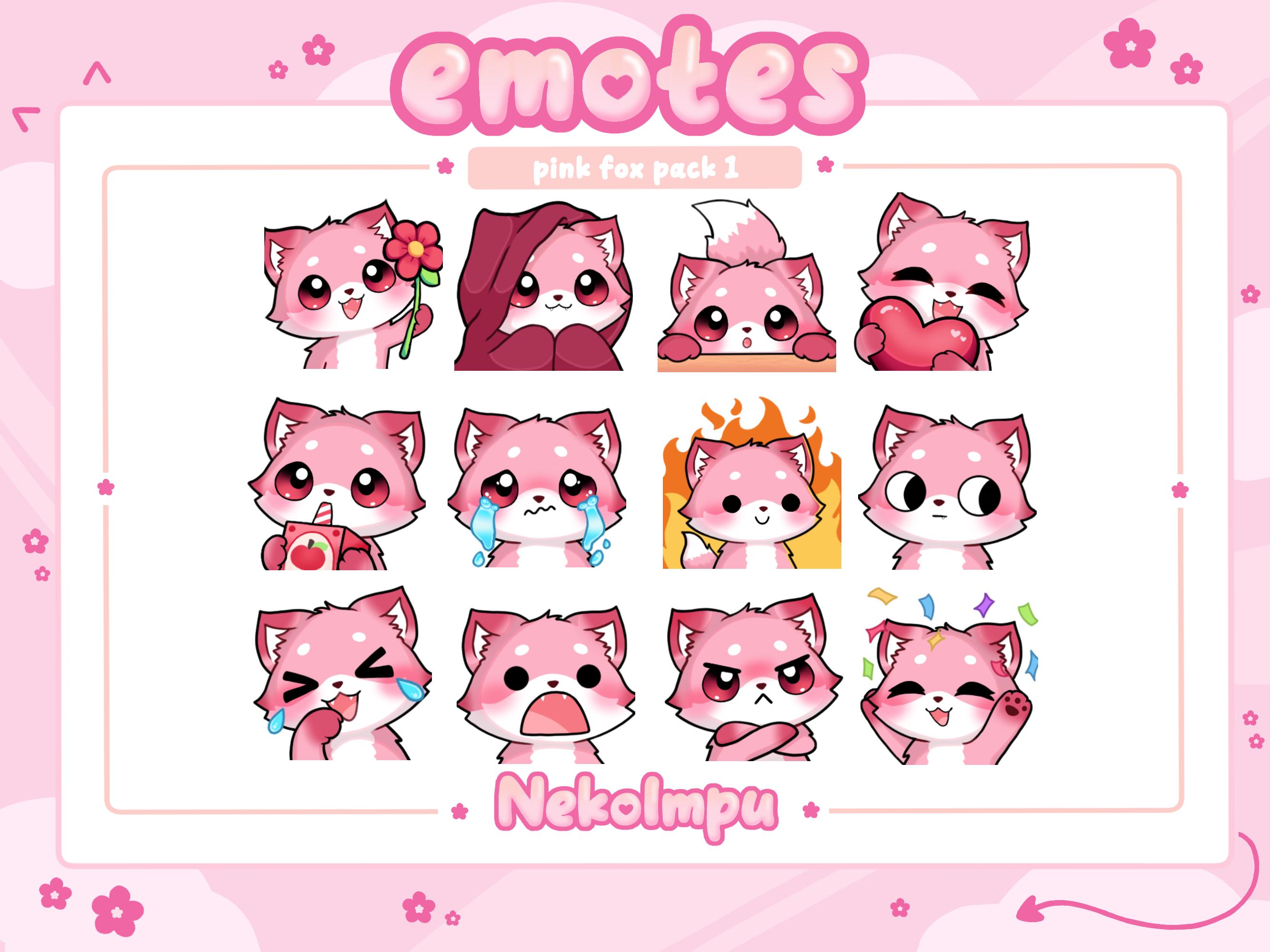 Pink Fox Emotes Pack #1 (twitch/discord/youtube) - Kawaii - Kitsune - Etsy