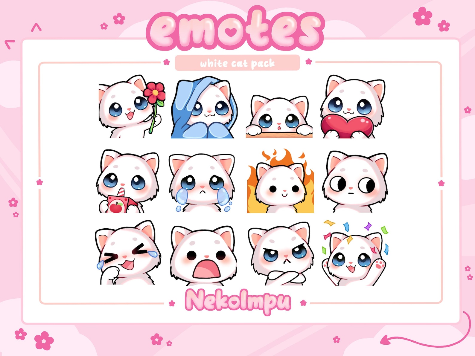 White Cat Emotes Pack 1 (twitch/discord/youtube) - Kawaii - Kitty ...