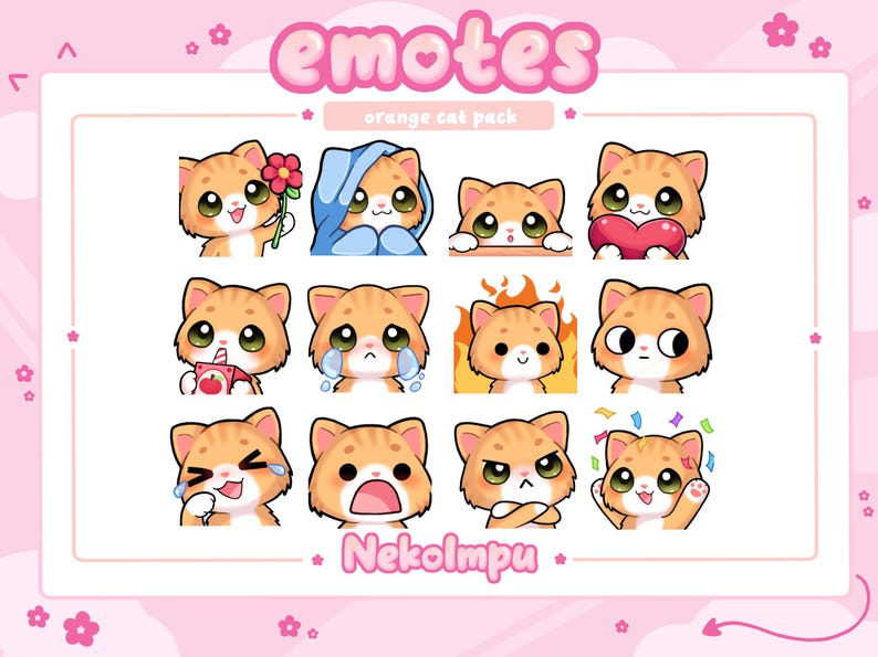 Orange Cat Emotes Pack 1 (twitch/discord/youtube) - Kawaii - Kitty ...