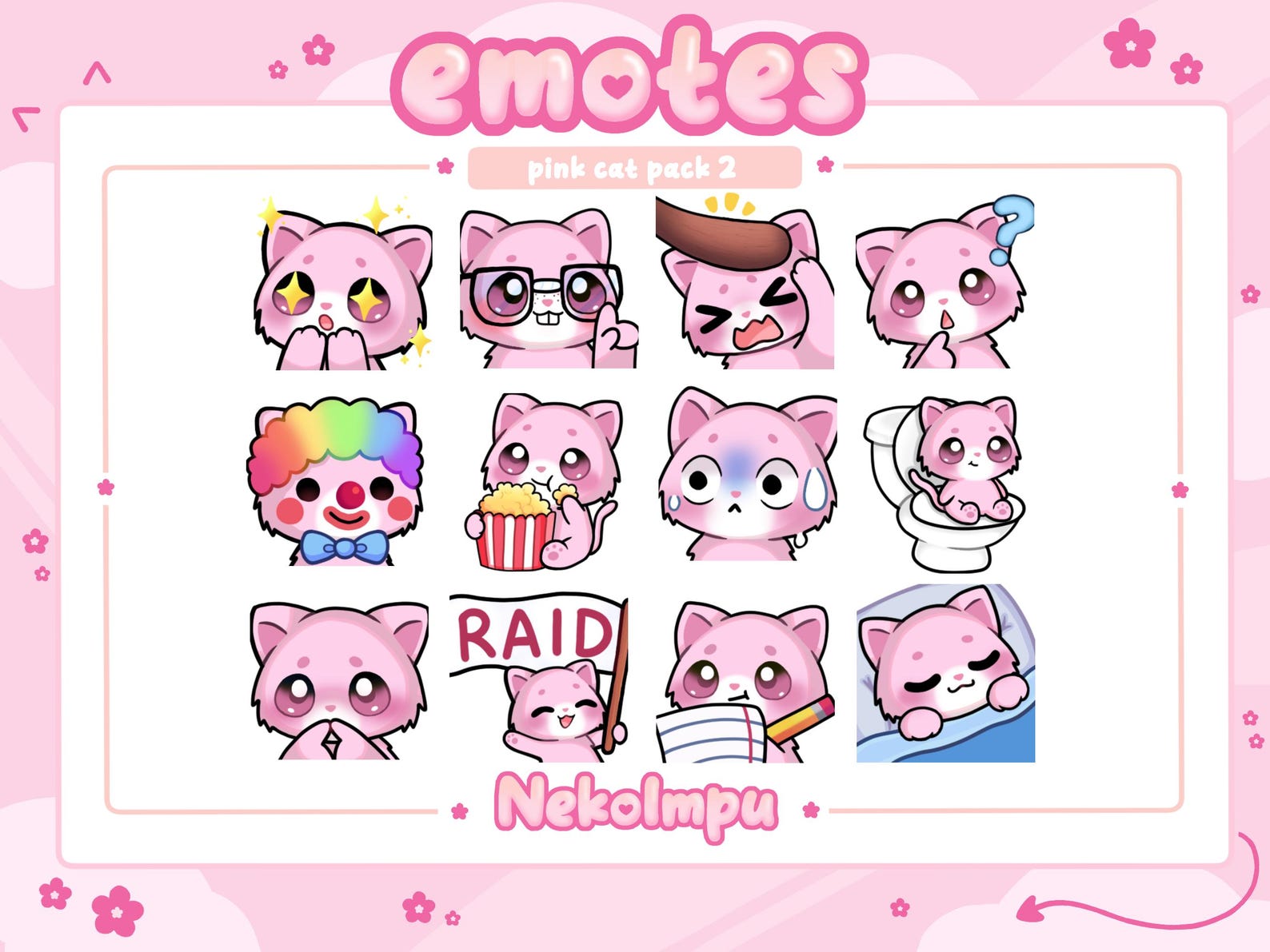 Pink Cat Emotes Pack #2 (twitch/discord/youtube) - Kawaii - Kitty ...