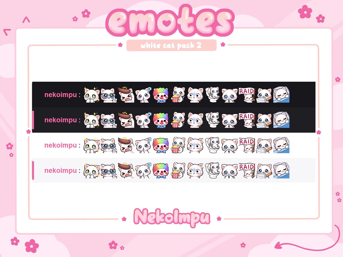 White Cat Emotes Pack #2 (twitch/discord/youtube) - Kawaii - Kitty ...
