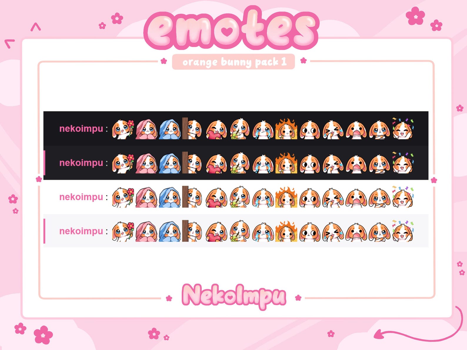 White/orange Bunny Emotes Pack 1 (twitch/discord/youtube) - Kawaii ...