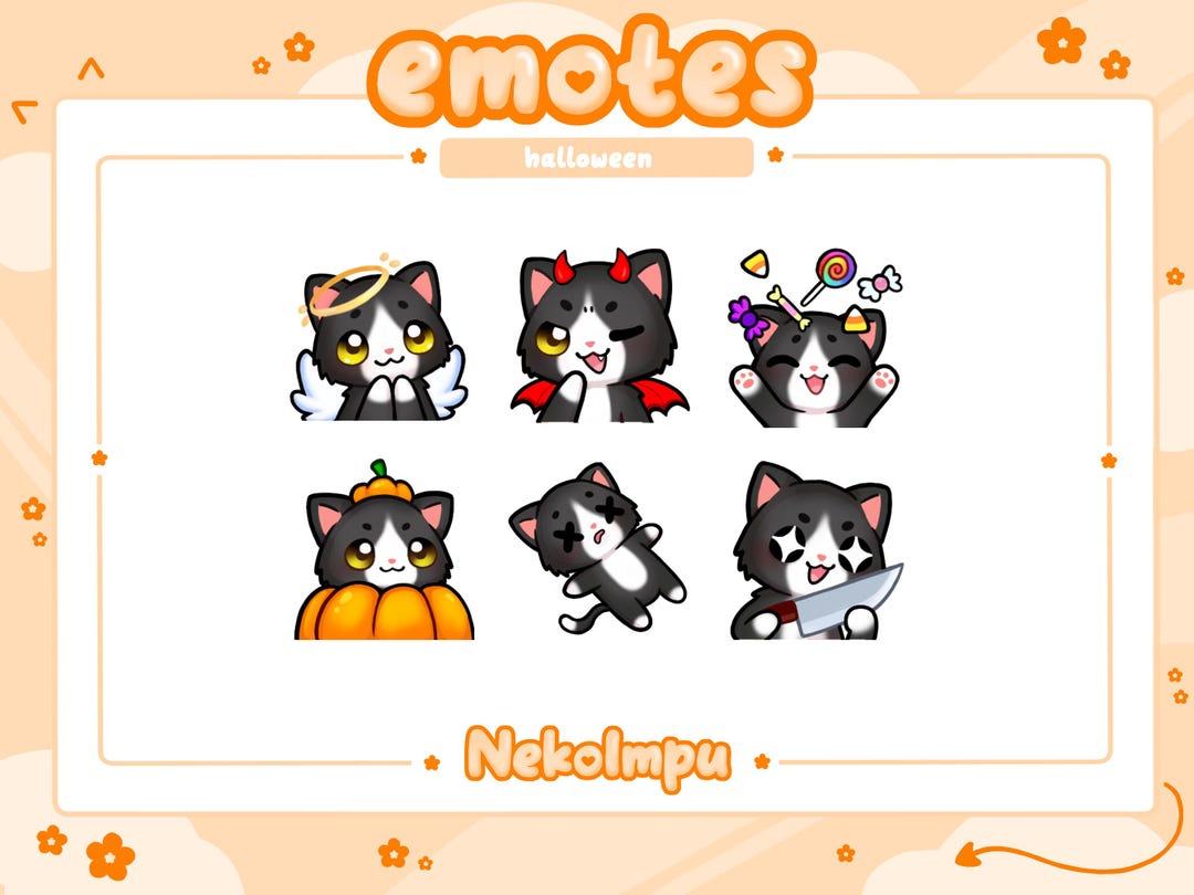 Tuxedo Cat Halloween Emotes (twitch/discord/youtube) - Kawaii - Kitty ...