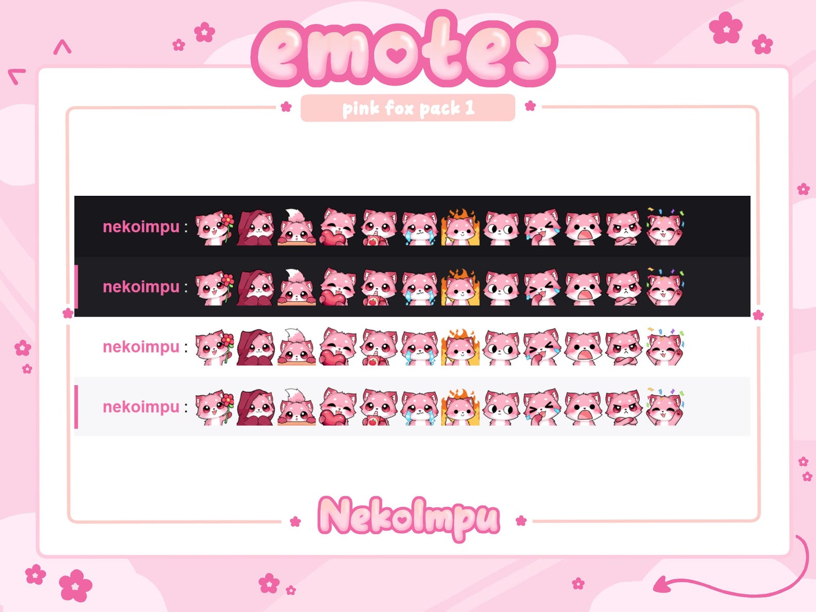 Pink Fox Emotes Pack #1 (twitch/discord/youtube) - Kawaii - Kitsune - Etsy
