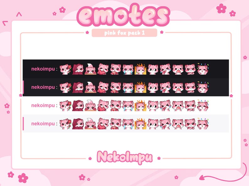 Pink Fox Emotes Pack #1 (twitch/discord/youtube) - Kawaii - Kitsune - Etsy