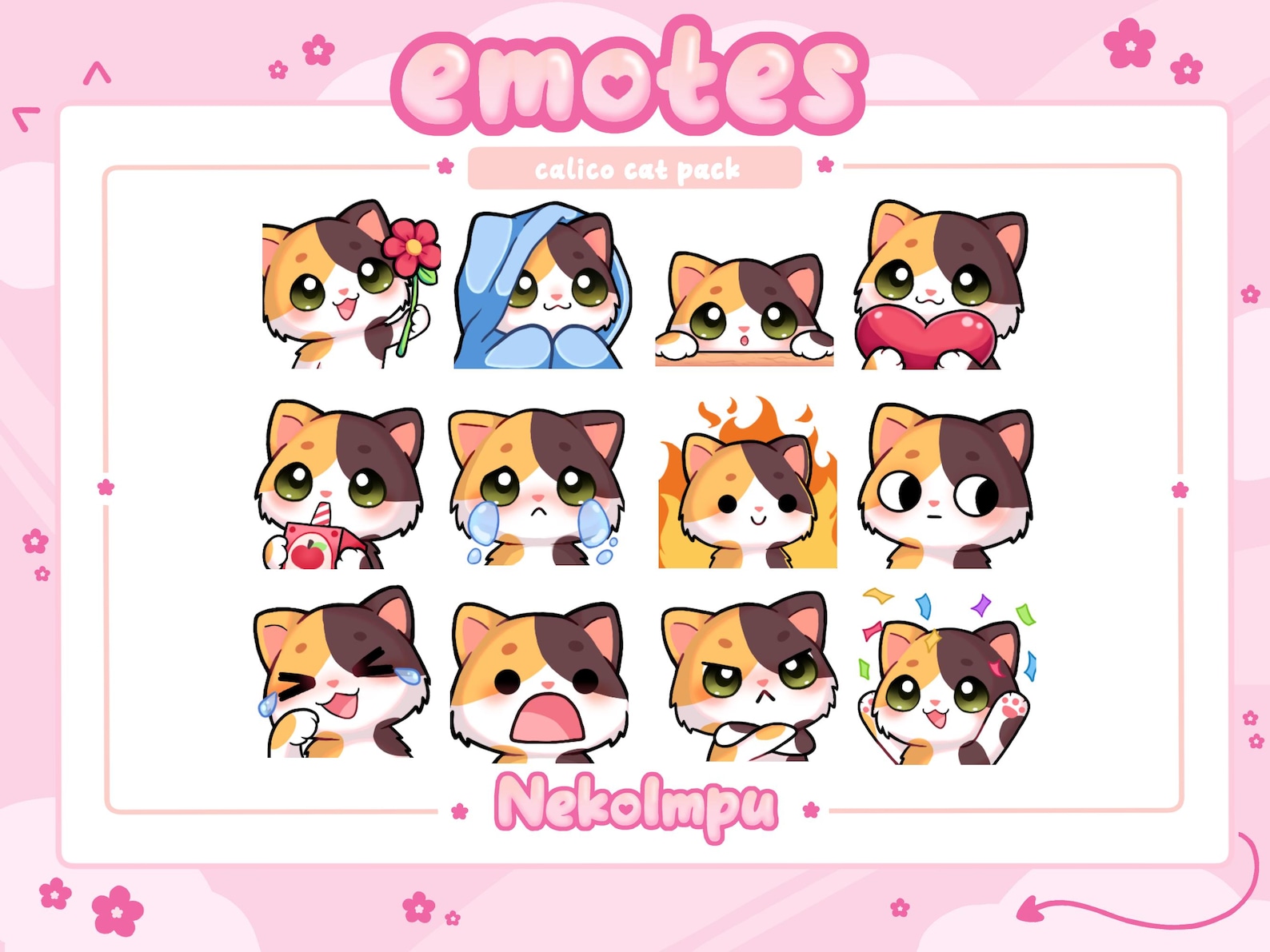 Calico Cat Emotes Pack #1 (twitch/discord/youtube) - Kawaii - Kitty ...