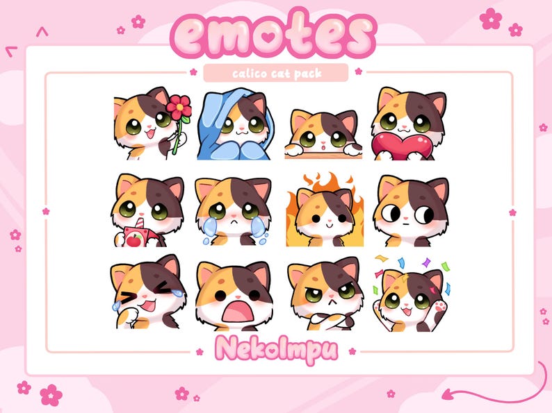 Calico Cat Emotes Pack twitch/discord/youtube Kawaii Kitty Neko - Etsy