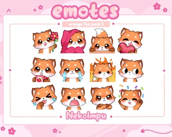 Pink Fox Emotes Pack #1 (twitch/discord/youtube) - Kawaii - Kitsune - Etsy