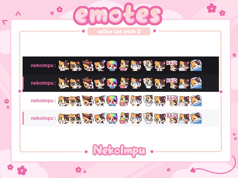 Calico Cat Emotes Pack #2 (twitch/discord/youtube) - Kawaii - Kitty ...