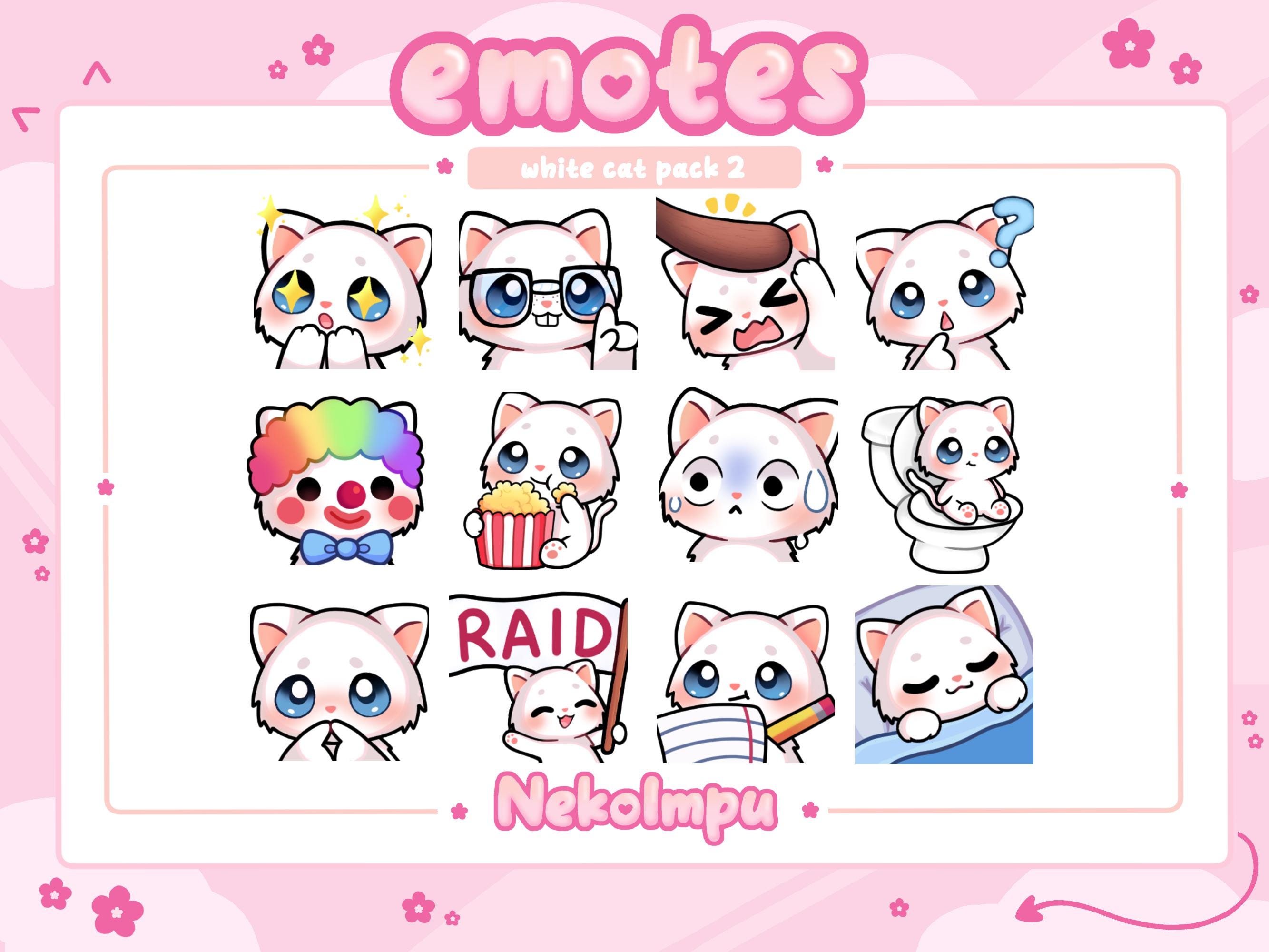 White Cat Emotes Pack #2 (twitch/discord/youtube) - Kawaii - Kitty ...