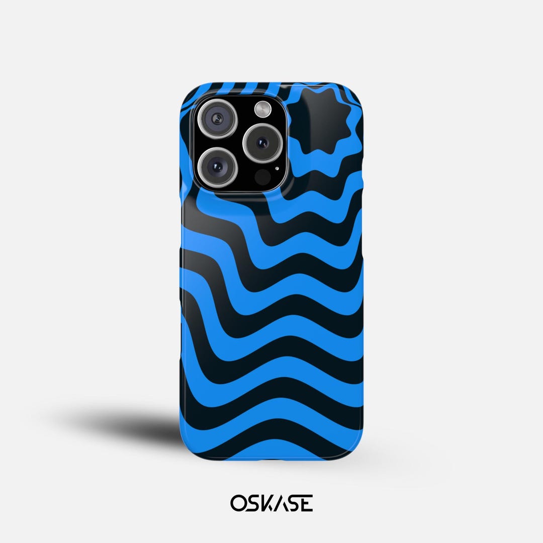 Distorted Optical Blue Funky Waves Phone Case for iPhone 16 Pro 15 14 ...