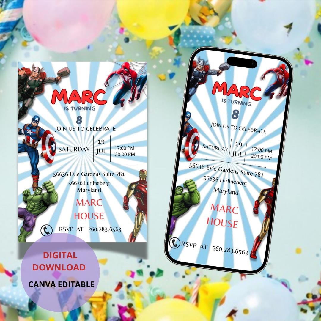 Editable Birthday Invitation Template, Marvel Avengers Digital ...