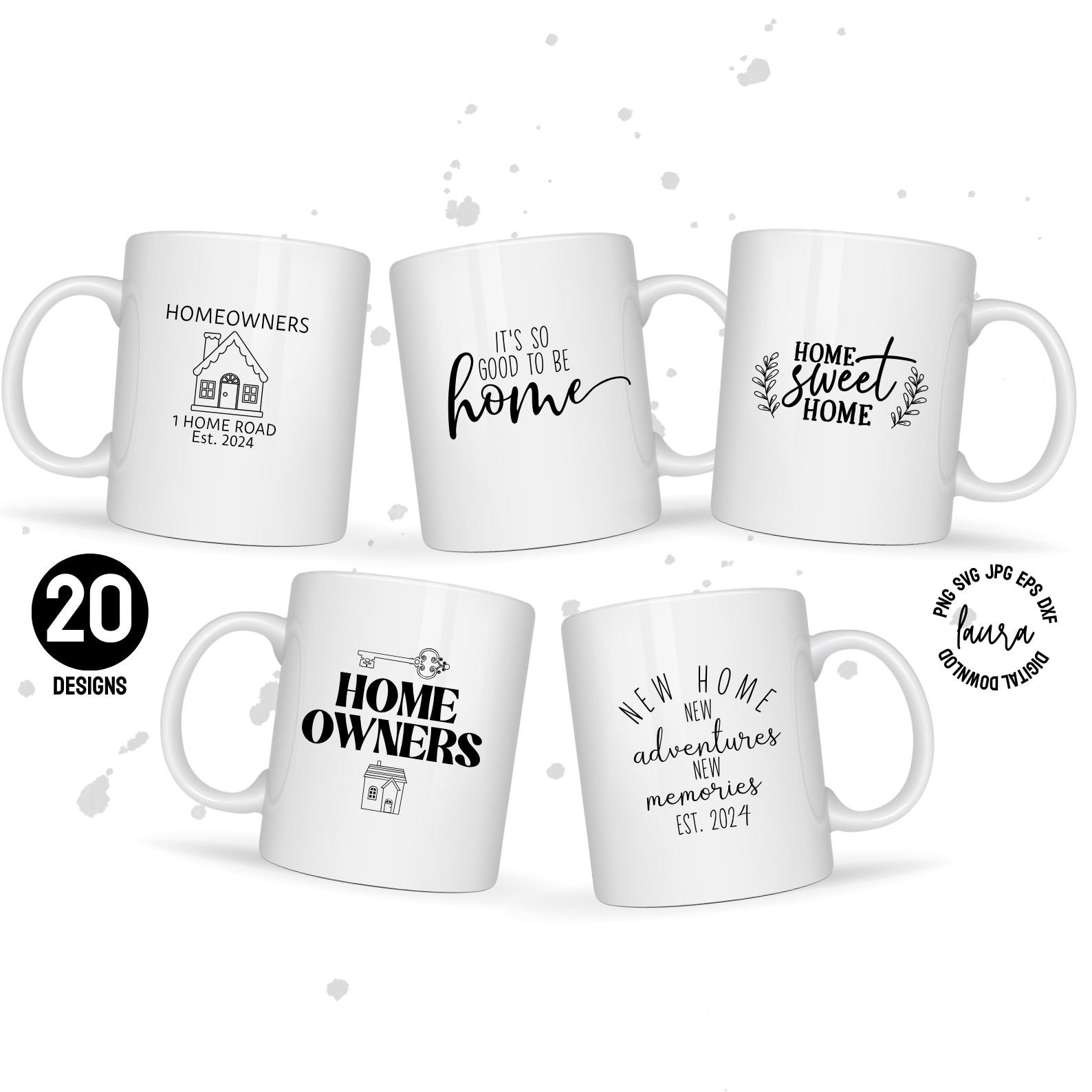 11 & 15 Oz Sweet Home Mug Bundle Design, Little House Outline, Coffee ...