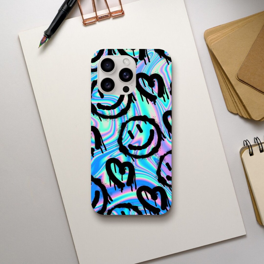 Retro Trippy Drippy Smiley Phone Case - Etsy