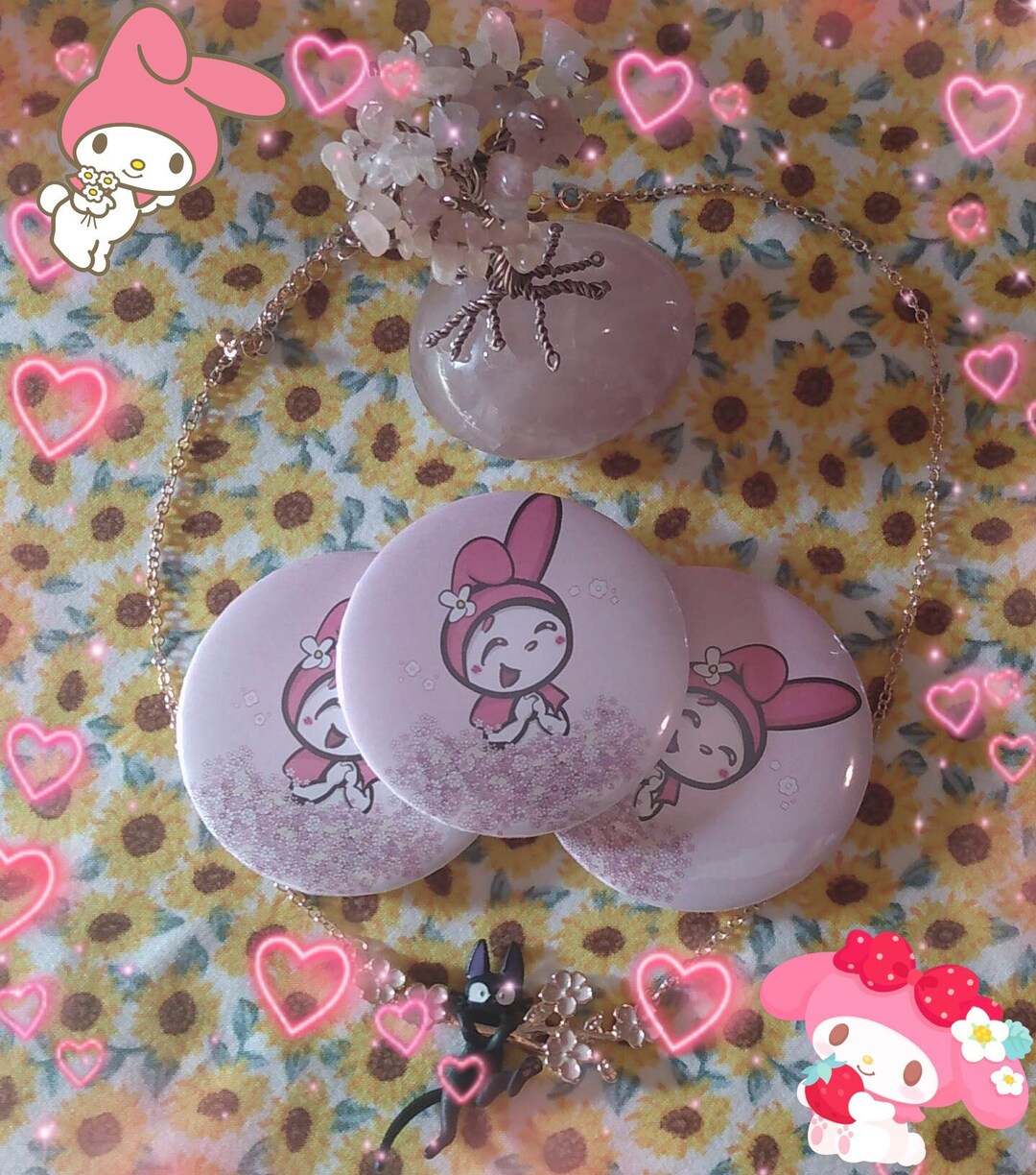 Sanrio My Melody Floral Pins, Kawaii Bunny Cute 2' Inch Buttons - Etsy