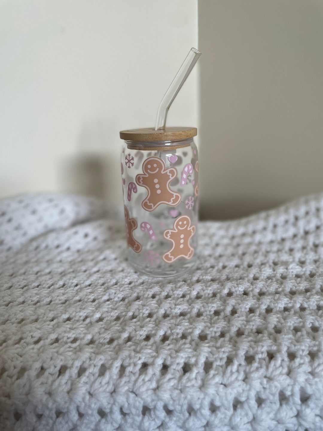 Gingerbread Man Glass Cup - Etsy
