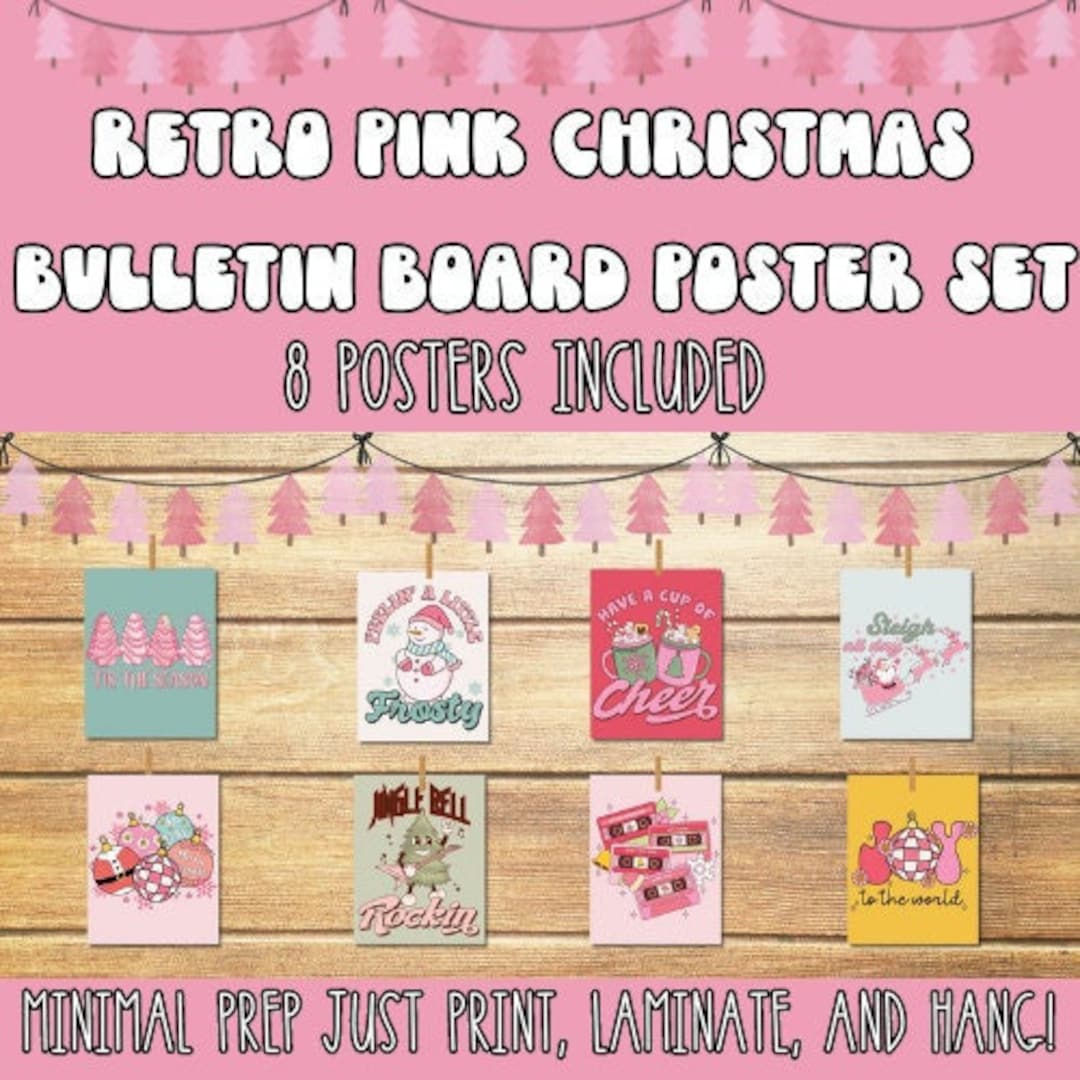 Retro Pink Christmas Bulletin Board Posters, Retro Christmas Bulletin ...