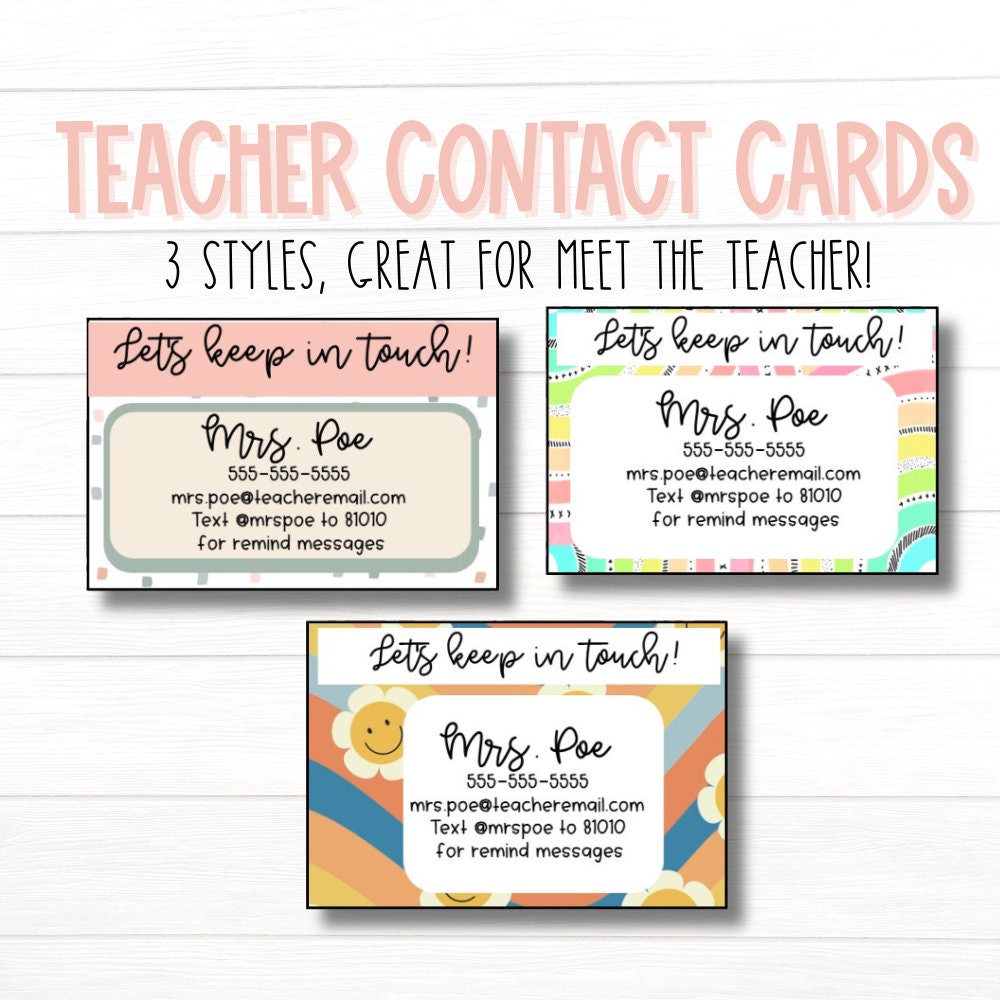 Teacher Contact Cards for Meet the Teacher Open House Curriculum Night ...