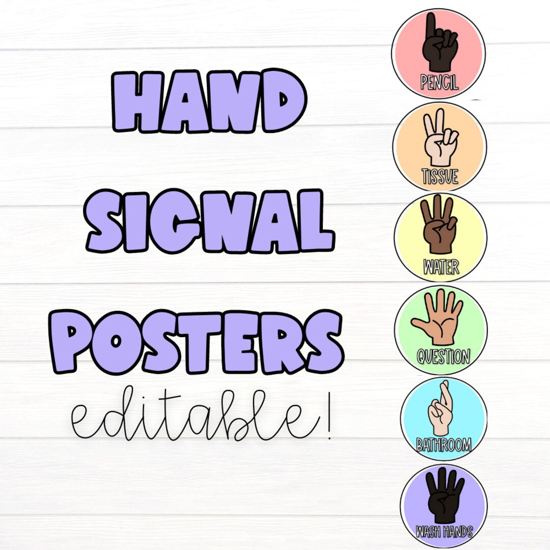 Classroom Hand Signal Posters Pastel Rainbow- EDITABLE! - Etsy