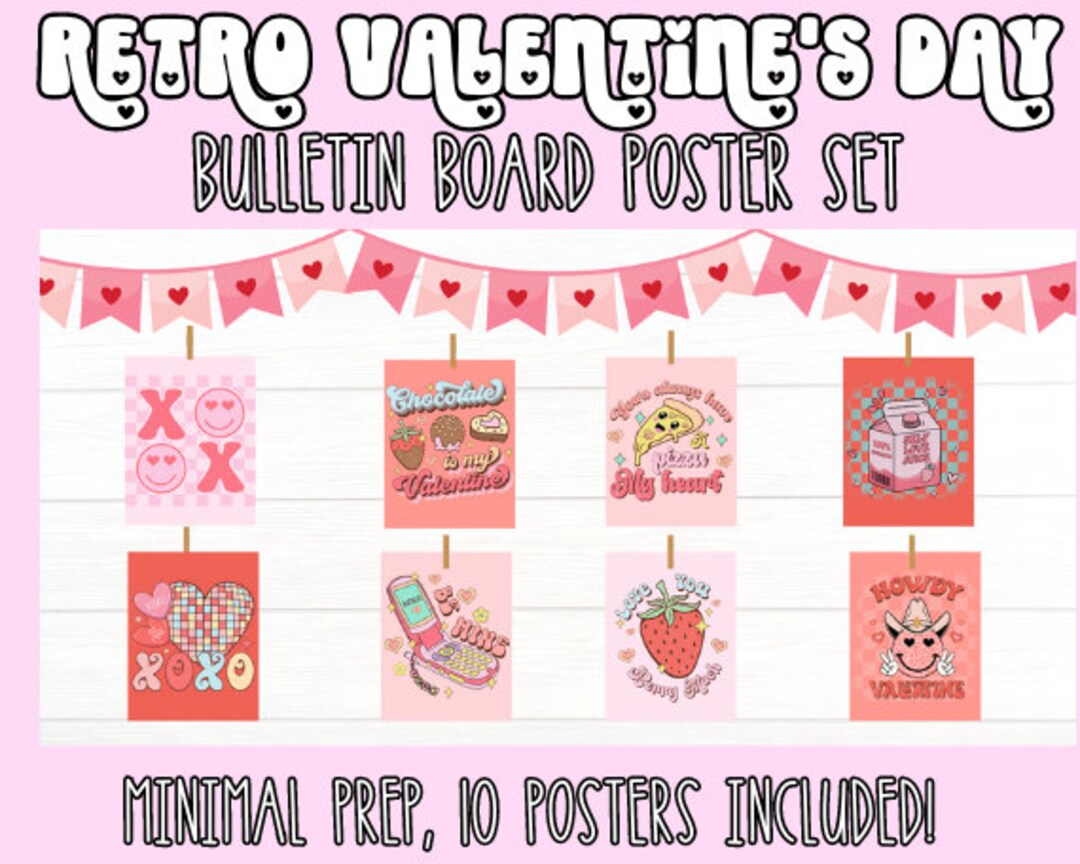 Retro Valentine's Day Bulletin Board Posters, Retro Valentine's Day ...